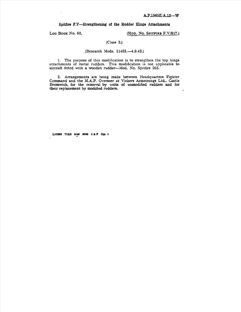 Spitfire F.V Strengthening of the Rudder Hinge Attachments - AirCorps ...