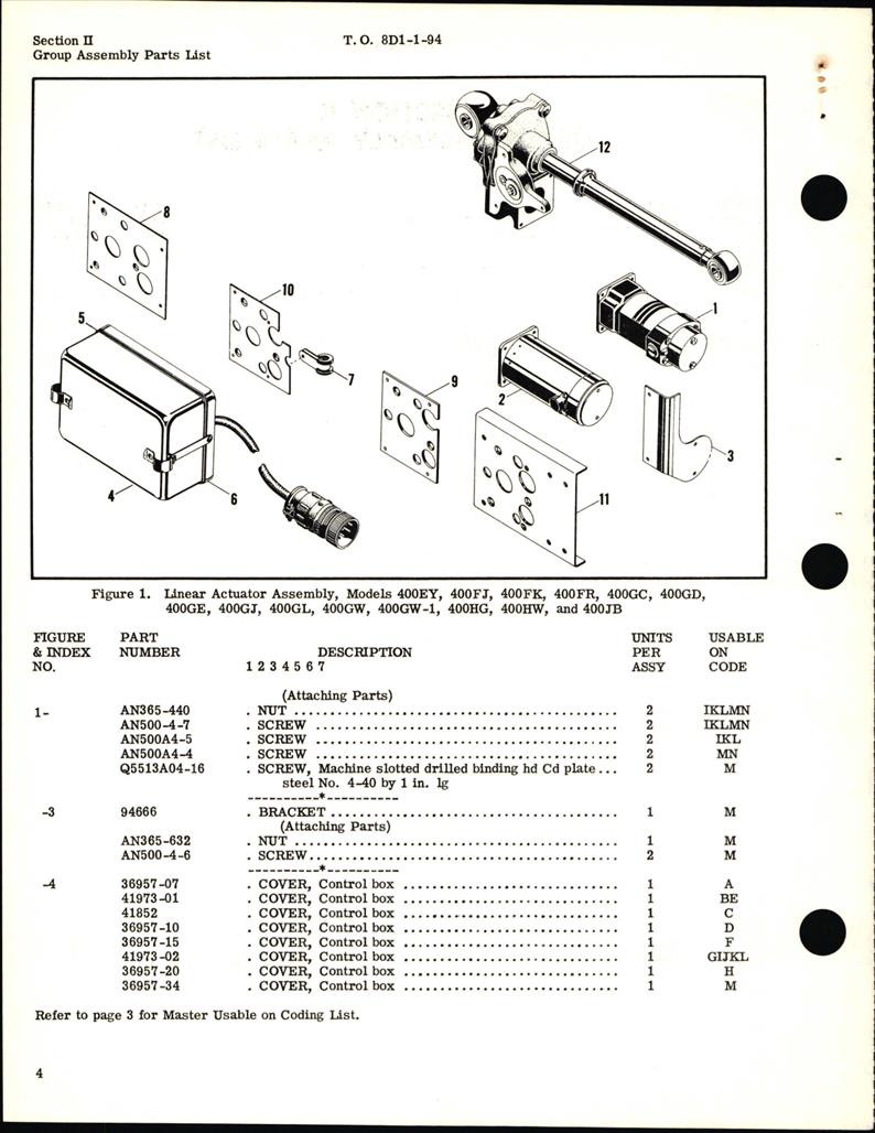 Illustrated Parts Breakdown for Linear Actuator Assembly Model 400 ...