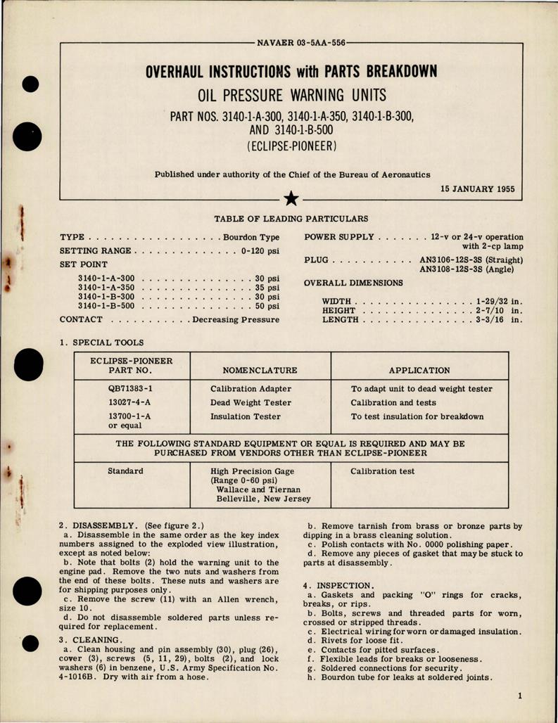 Overhaul Instructions with Parts Breakdown for Oil Pressure Warning Units - AirCorps Library