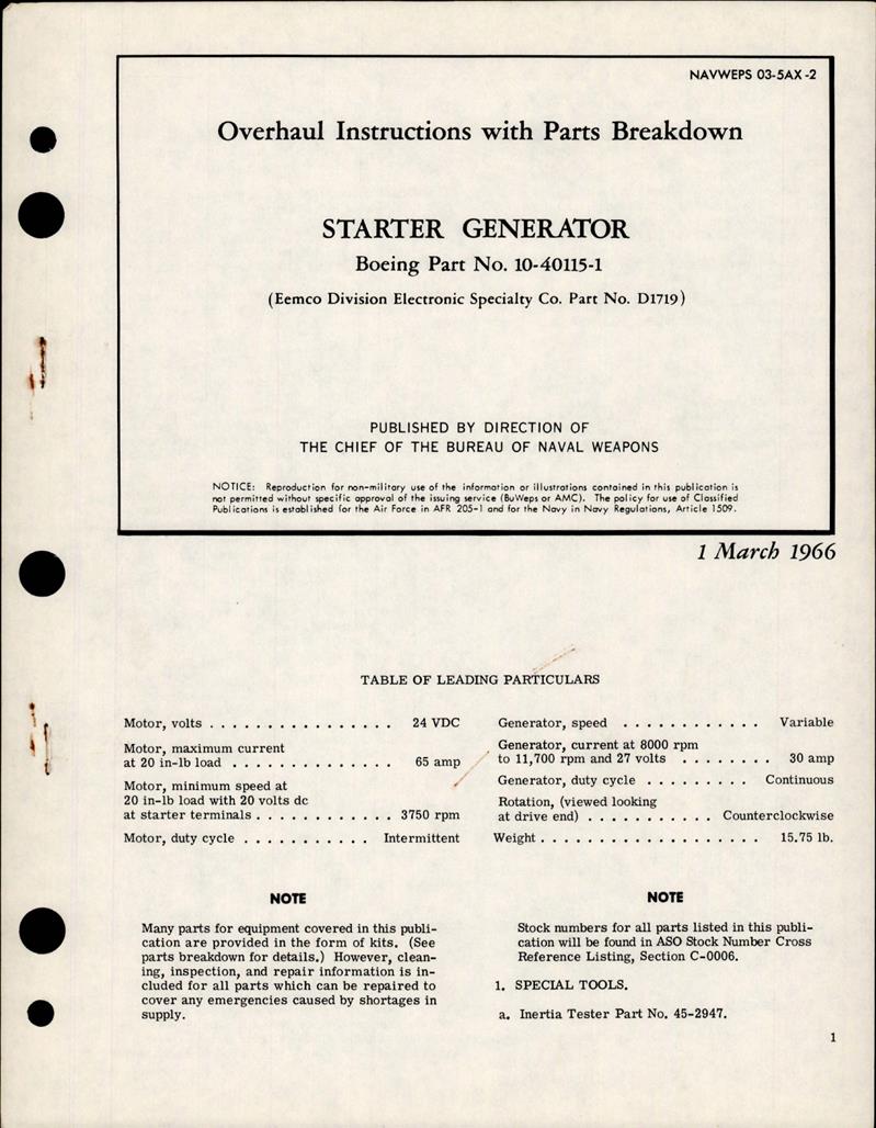 Overhaul Instructions with Parts for Starter Generator - Boeing Part 10 ...