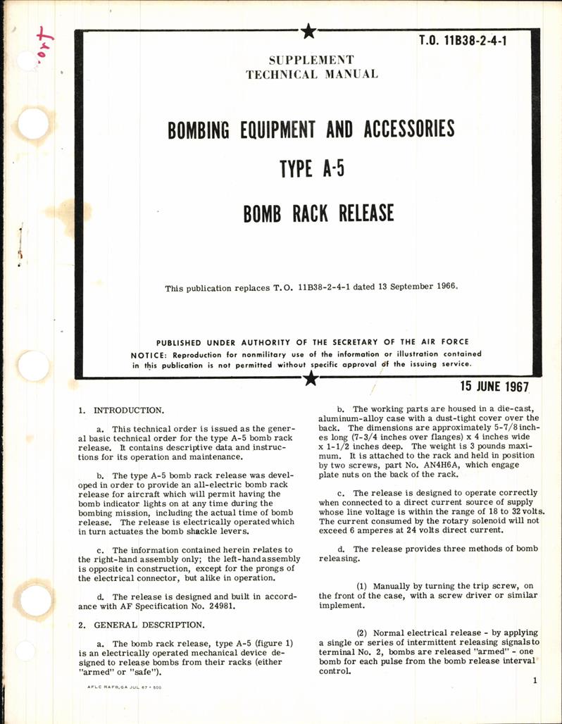 Bombing Equipment and Accessories Type A-5 Bomb Rack Release - AirCorps ...