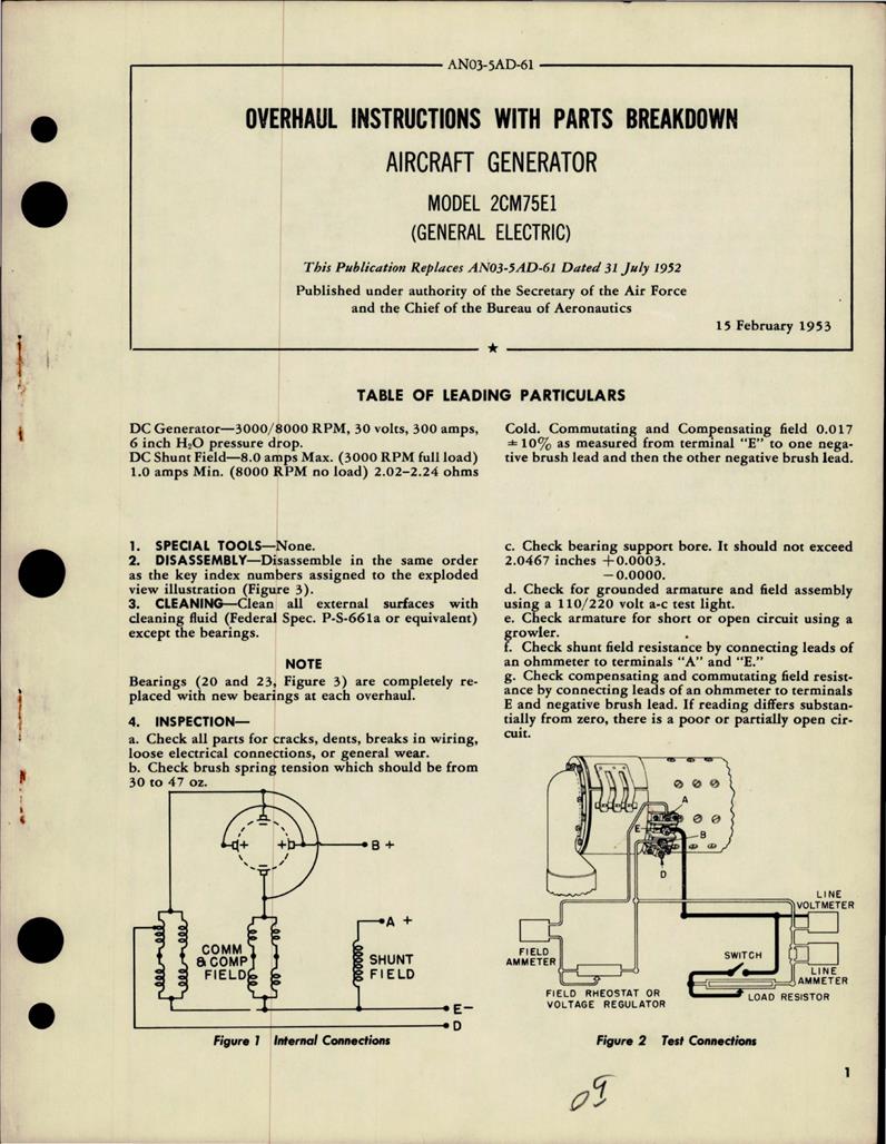 Overhaul Instructions with Parts Breakdown for Aircraft Generator ...
