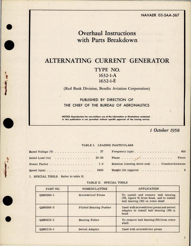 Overhaul Instructions with Parts Breakdown for Alternating Current ...