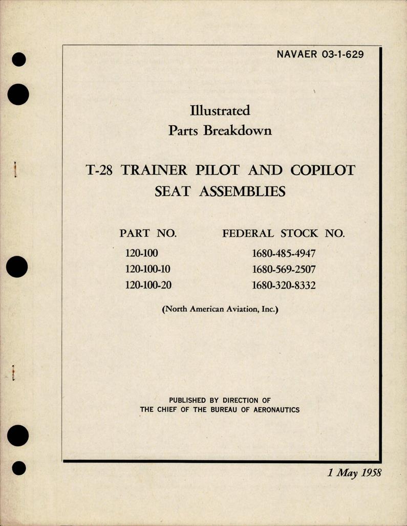 Parts Breakdown for T-28 Trainer Pilot and Copilot Seat Assemblies ...