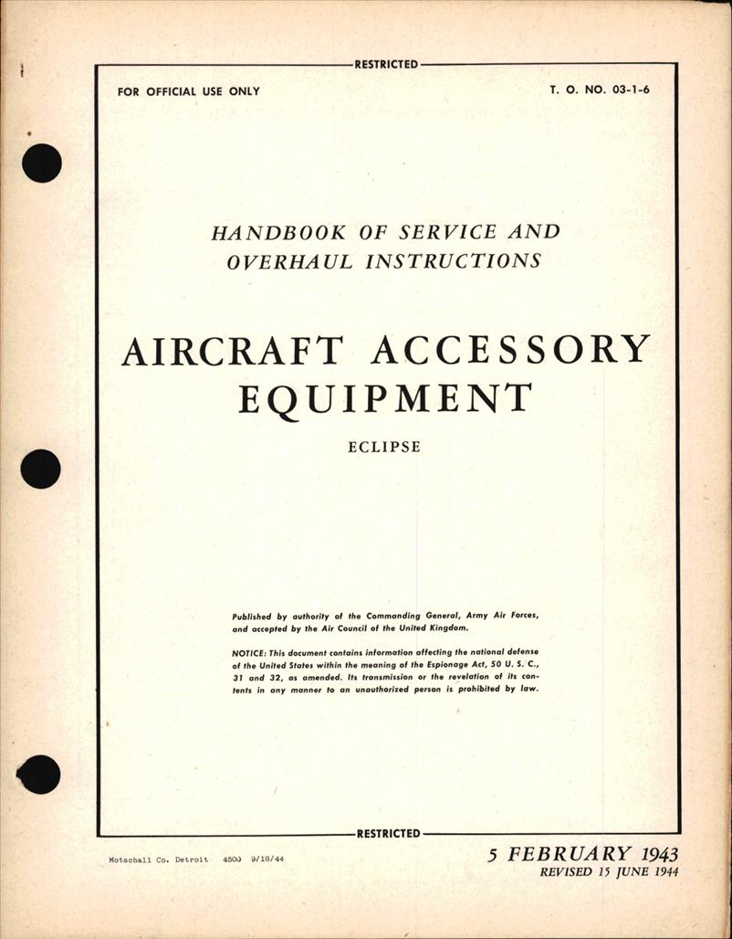 Service and Overhaul Instructions for Aircraft Accessory Equipment ...