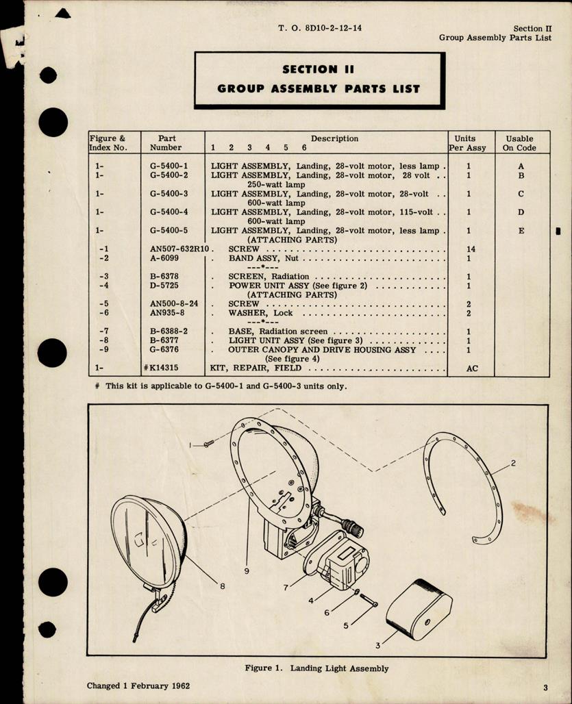 Illustrated Parts Breakdown for Electrically Retractable Landing Light ...