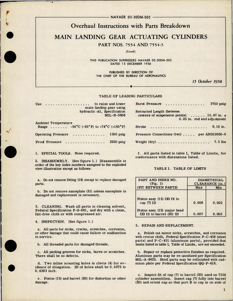 Overhaul Instructions with Parts Breakdown for Main Landing Gear ...
