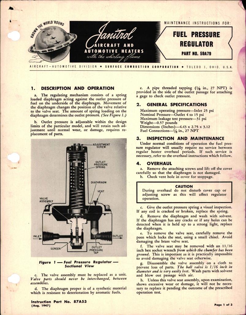 Maintenance Instructions for Fuel Pressure Regulator - Part 59A79 ...