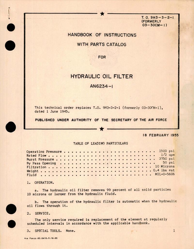 Parts Catalog for Hydraulic Oil Filter - AN6234-1 - AirCorps Library