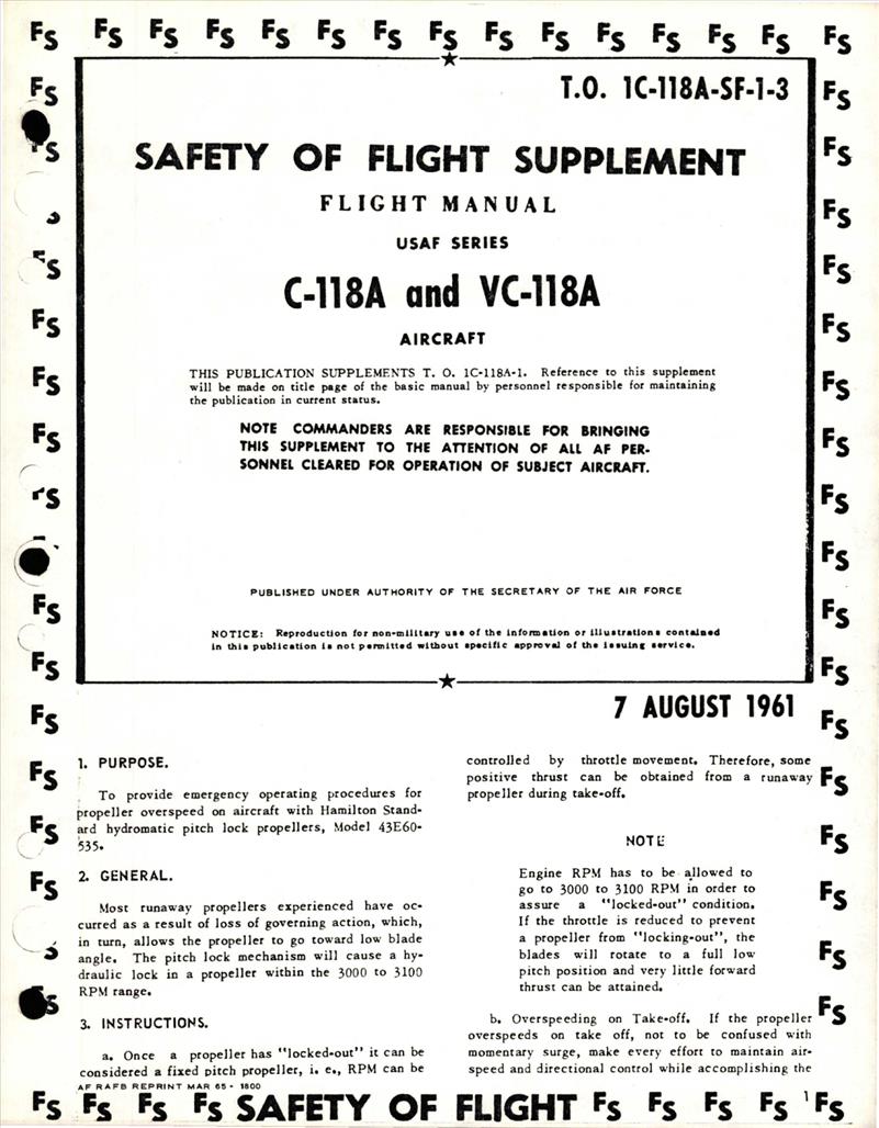 Safety Supplement to Flight Manual for C-118A and VC-118A ...