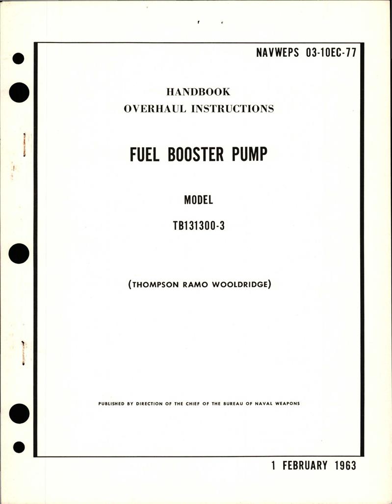 Overhaul Instructions for Fuel Booster Pump - Models TB131300-3 ...