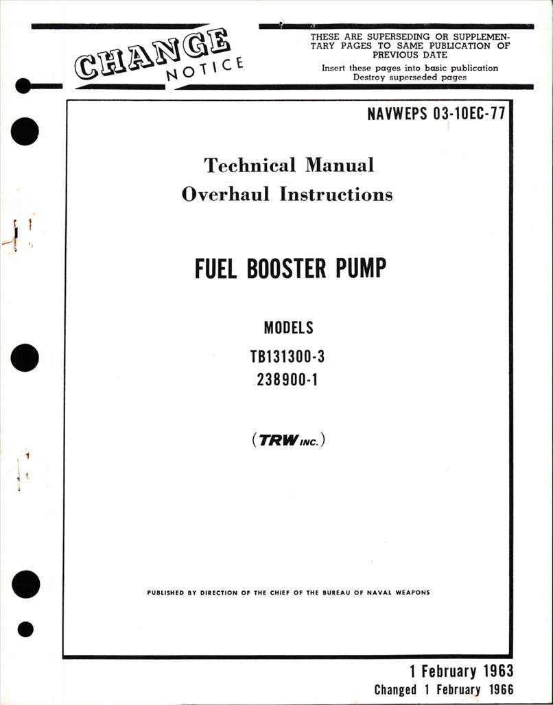 Overhaul Instructions for Fuel Booster Pump - Models TB131300-3 and 238900-1 - AirCorps Library