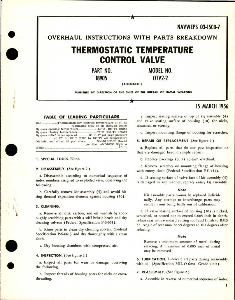 Overhaul Instructions with Parts Breakdown for Thermostatic Temperature ...