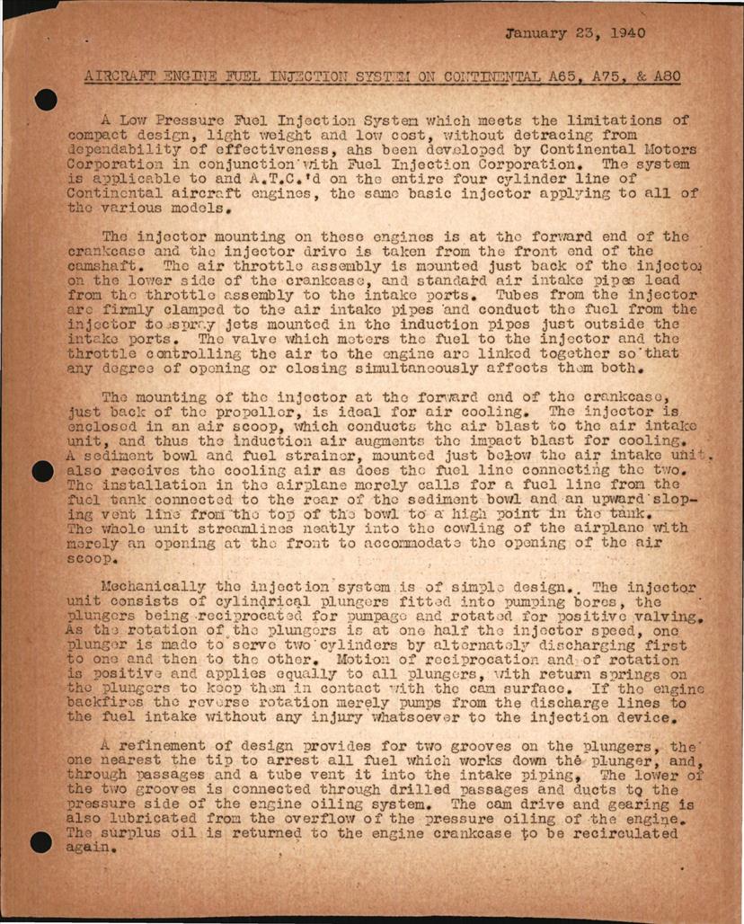 Aircraft Engine Fuel Injection System on Continental A65, A75, and A80 ...