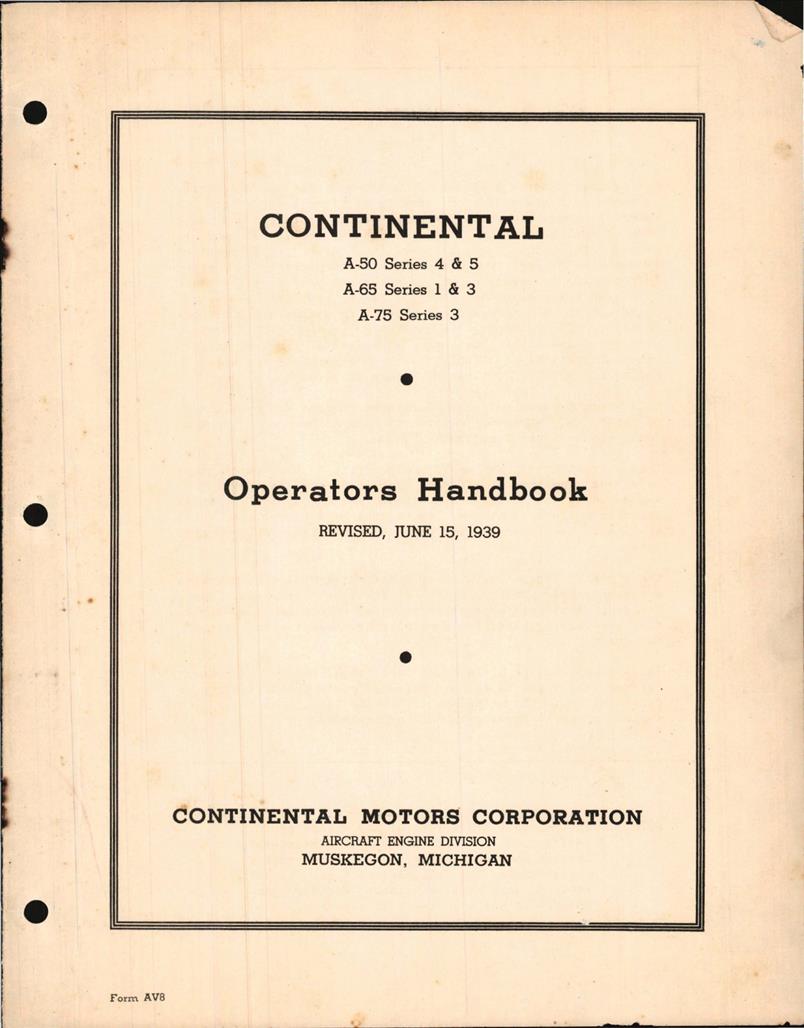 Operators Handbook for Continental A-50, A-65, and A-75 Series Engines ...
