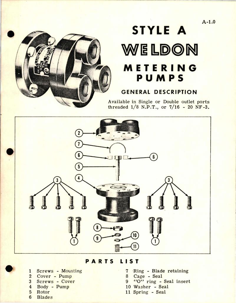 Weldon Metering Pumps - Style A - General Description with Parts List ...