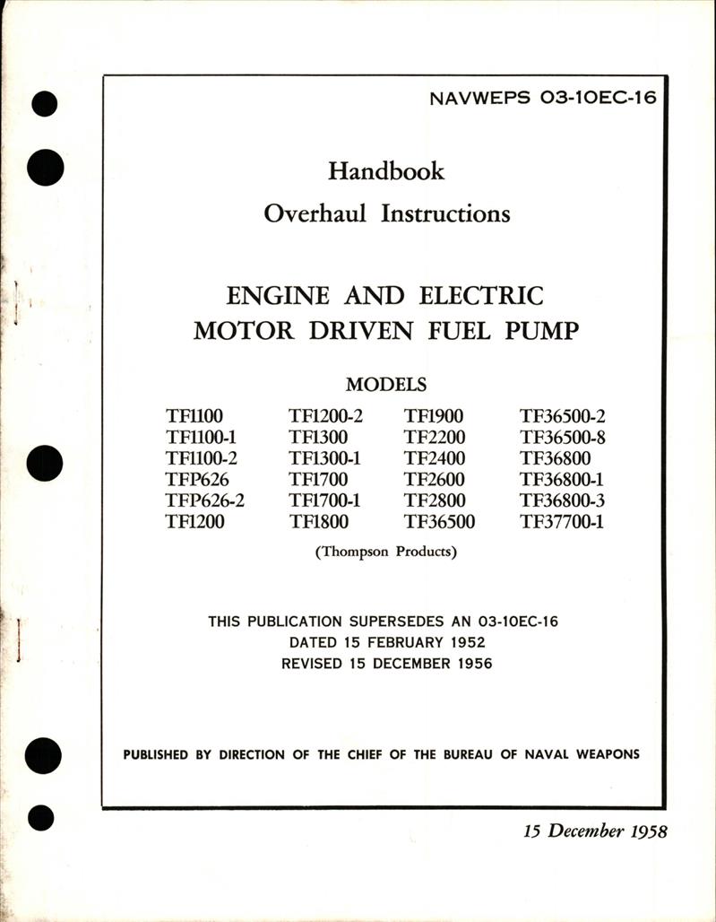 Overhaul Instructions for Engine and Electric Motor Driven Fuel Pump - AirCorps Library