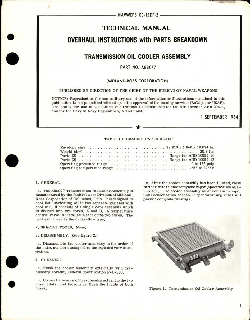 Overhaul Instructions with Parts for Transmission Oil Cooler Assembly ...