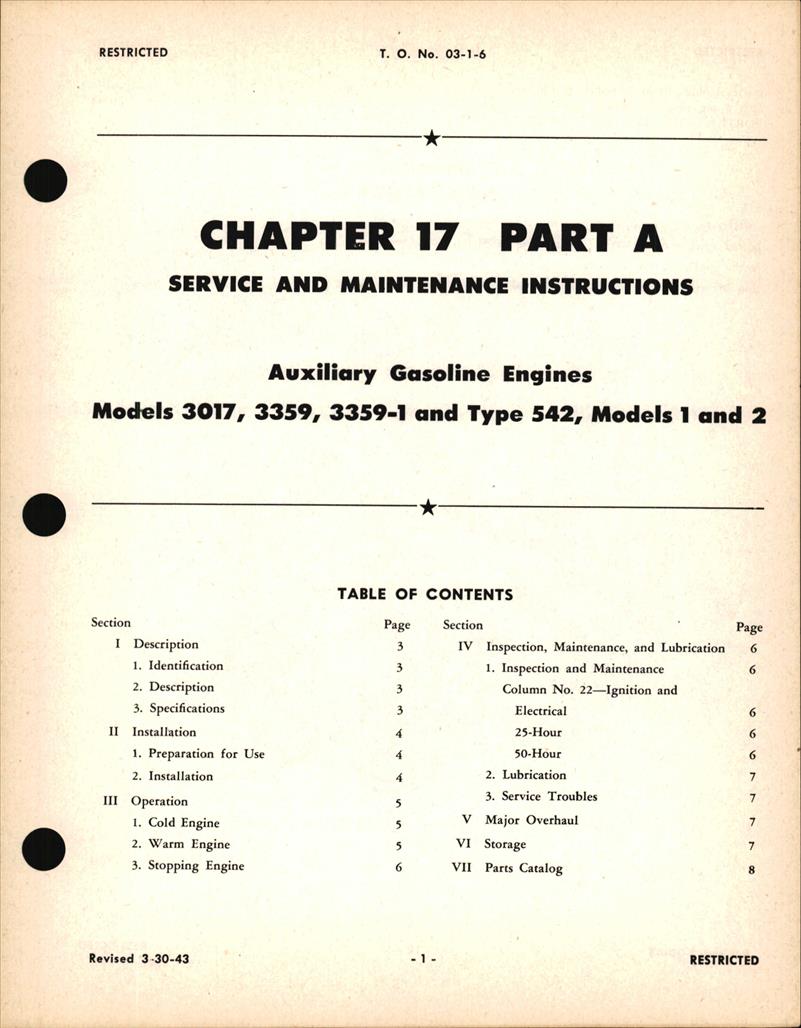 Service and Maintenance Instructions for Auxiliary Gasoline Engines ...