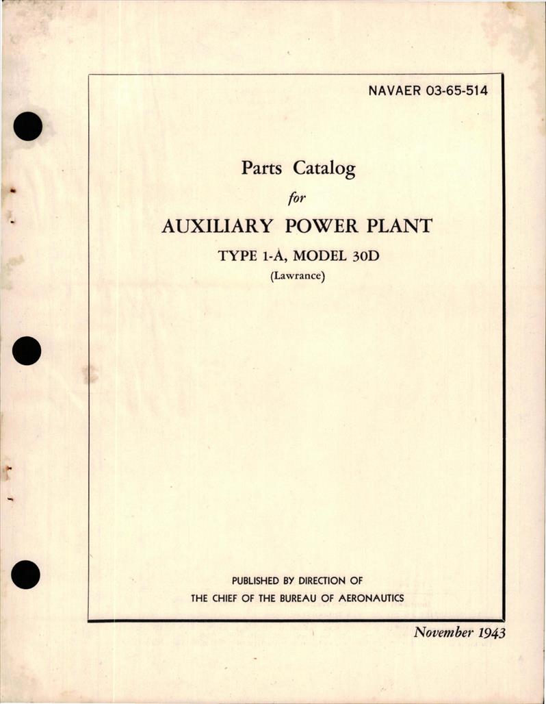 Parts Catalog for Auxiliary Power Plant - Type 1-A - Model 30D ...