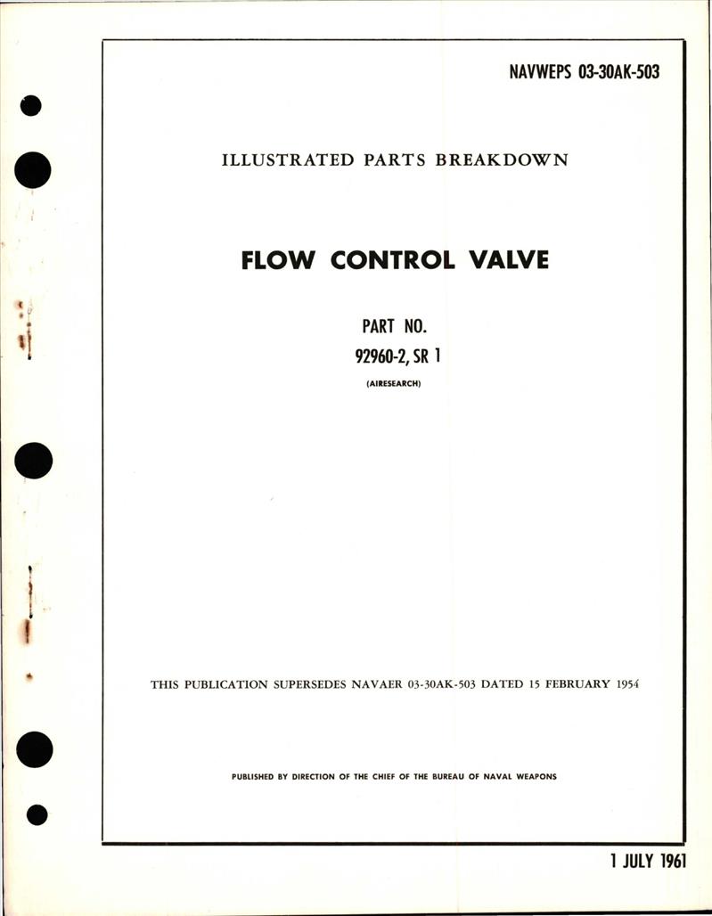 Illustrated Parts Breakdown for Flow Control Valve - Part 92960-2 SR 1 - AirCorps Library