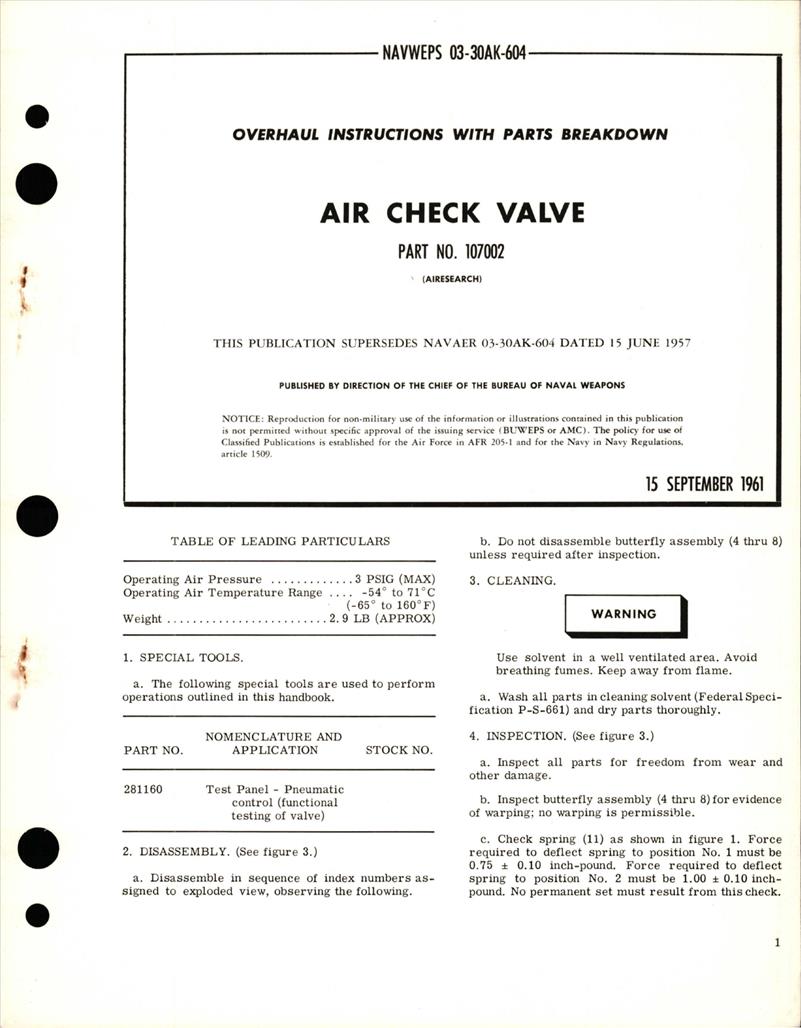 Overhaul Instructions with Parts Breakdown for Air Check Valve - Part ...