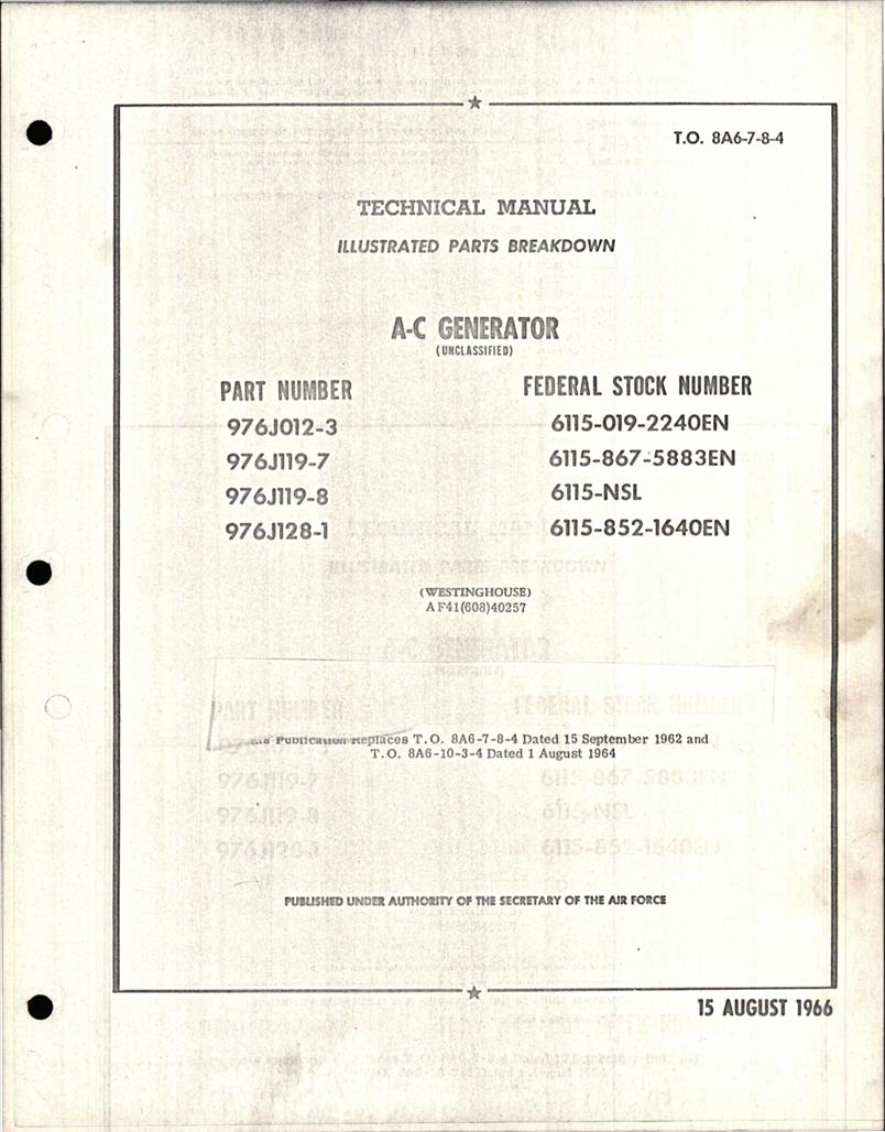 Illustrated Parts Breakdown for A-C Generator - AirCorps Library