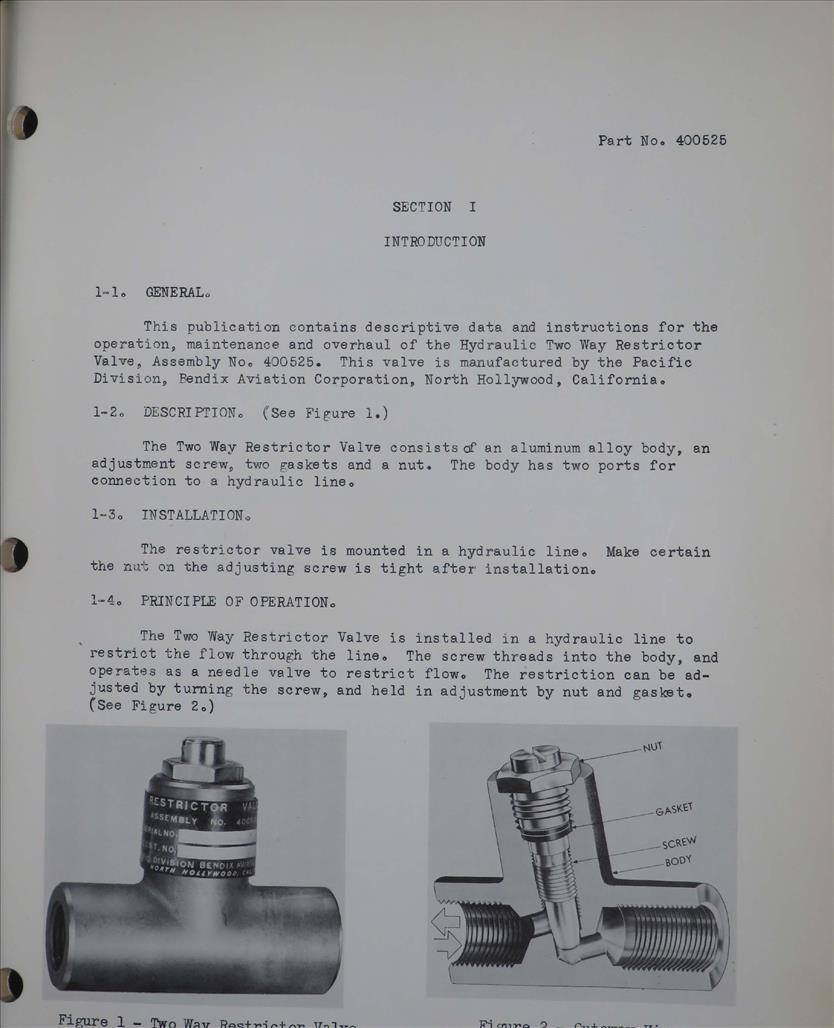 Hydraulic Two Way Restrictor Valve - Part 400525 - AirCorps Library