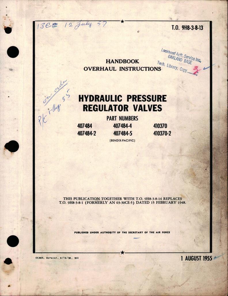 Overhaul Instructions for Hydraulic Pressure Regulator Valves - AirCorps Library