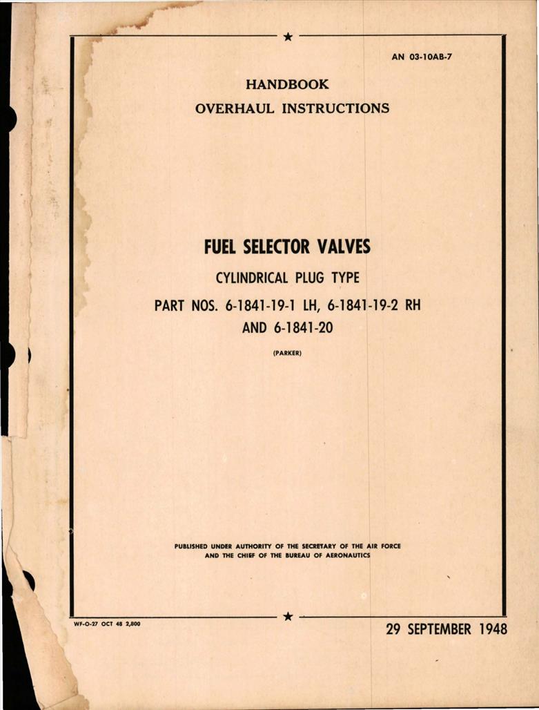 Overhaul Instructions for Fuel Selector Valves - Cylindrical Plug Type ...