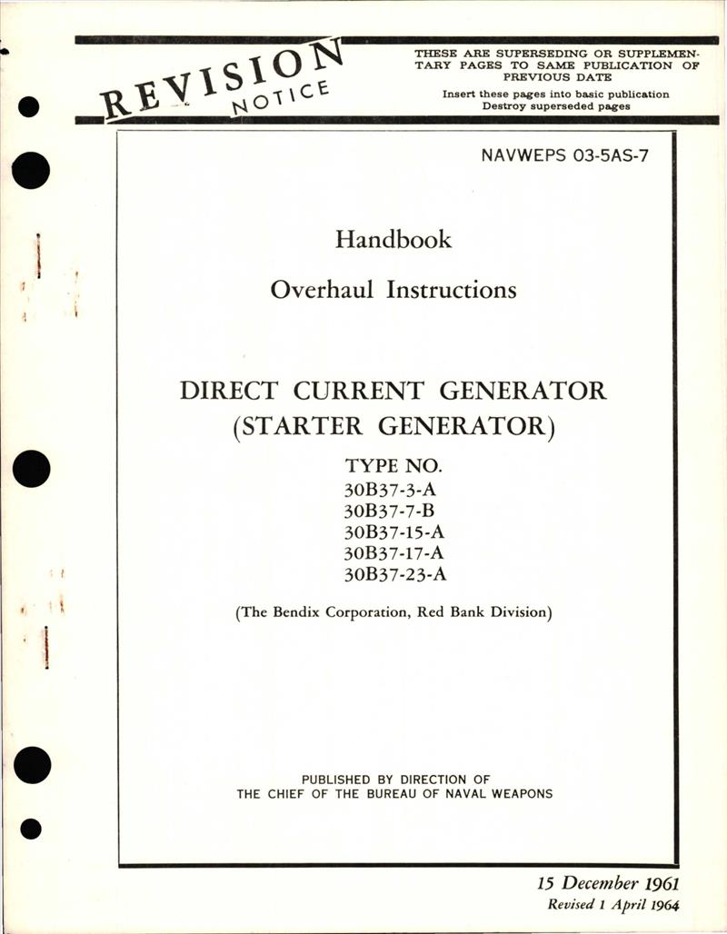 Overhaul Instructions for Direct Current Generator (Starter Generator ...