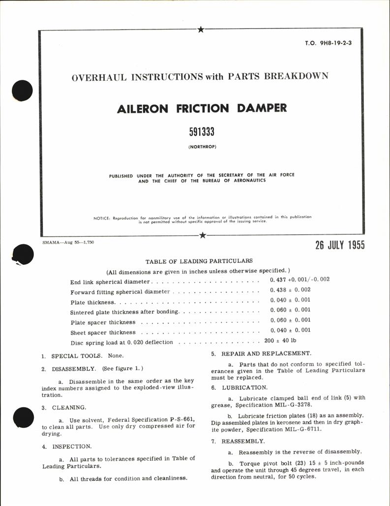 Overhaul Instructions with Parts Breakdown for Aileron Friction Damper ...