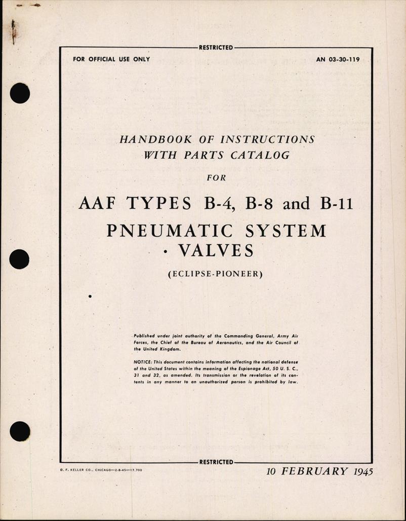 Handbook of Instructions with Parts Catalog for Pneumatic System Valves ...