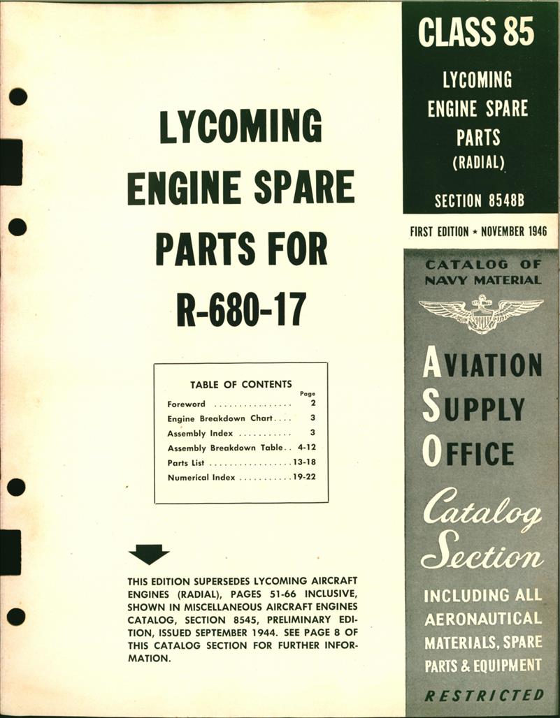 Lycoming Engine Spare Parts for R-680-17 (Radial) - AirCorps Library