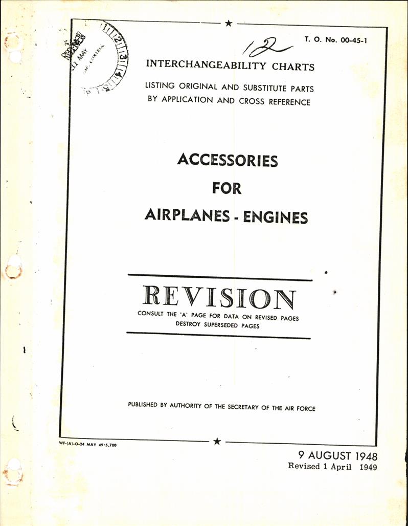Accessories for Airplanes; Engines Interchangeability Charts Listing ...
