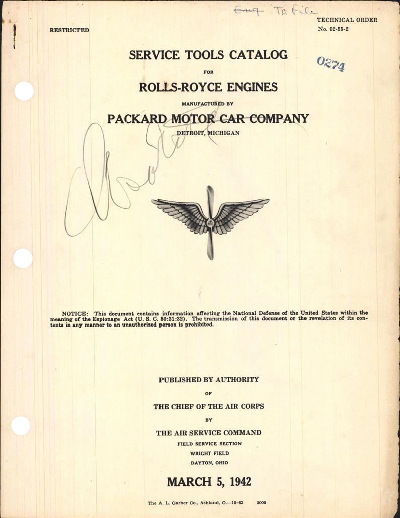 Service Tools Catalog for Rolls-Royce Engines Manufactured by Packard ...