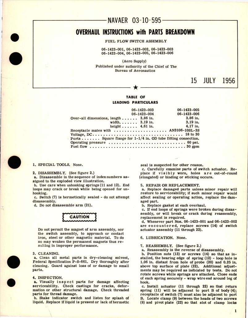 Overhaul Instructions with Parts Breakdown for Fuel Flow Switch Assembly - AirCorps Library