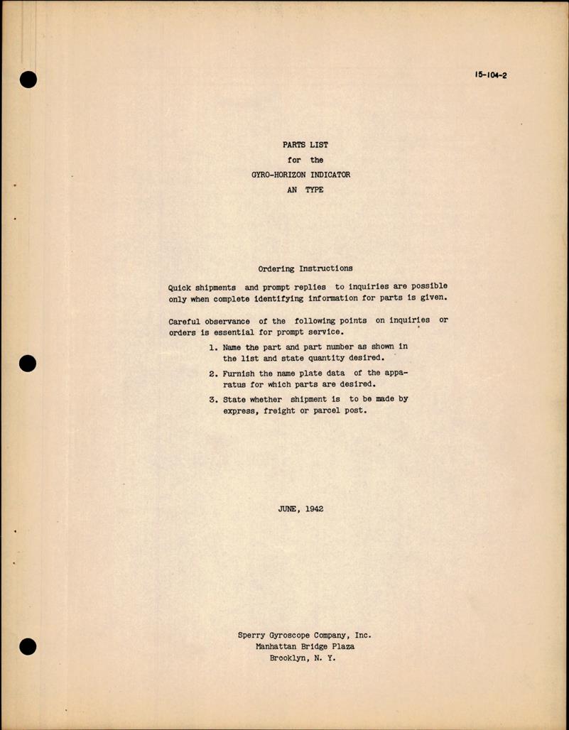 Parts List for Gyro-Horizon Indicator AN Type - AirCorps Library