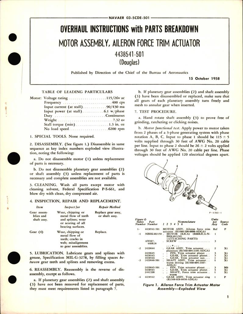 Overhaul Instructions with Parts Breakdown for Motor Assembly, Aileron ...
