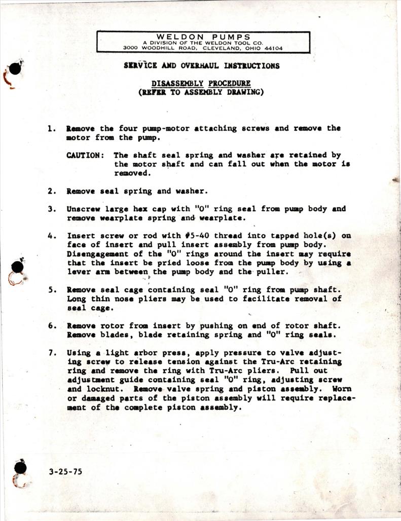 Service and Overhaul Instructions for Disassembly Procedure for Pump ...