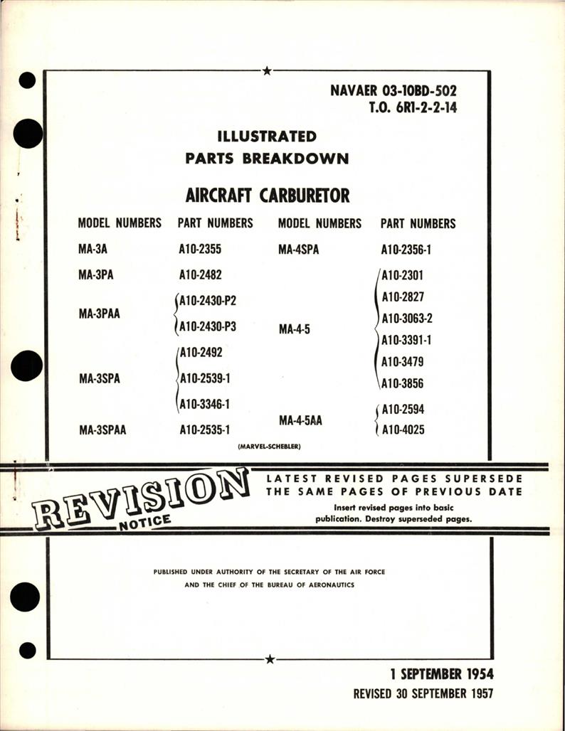 Illustrated Parts Breakdown for Aircraft Carburetor - AirCorps Library