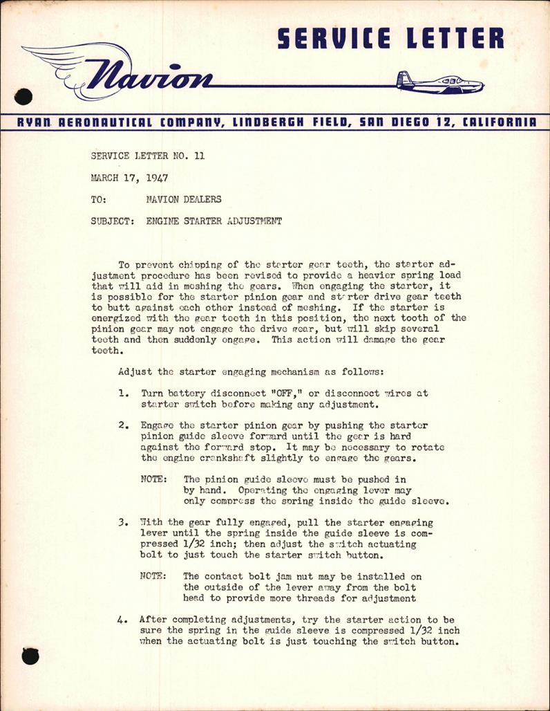 Engine Starter Adjustment - AirCorps Library