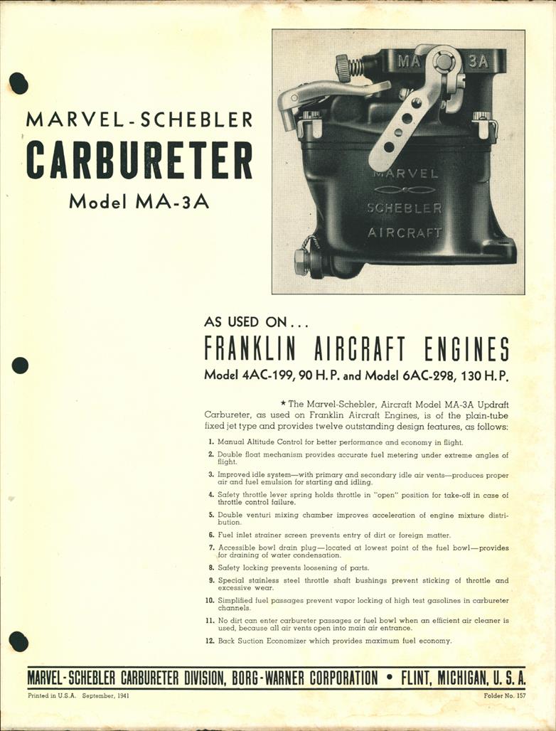 Marvel-Schebler Carburetor Model MA-3A - AirCorps Library