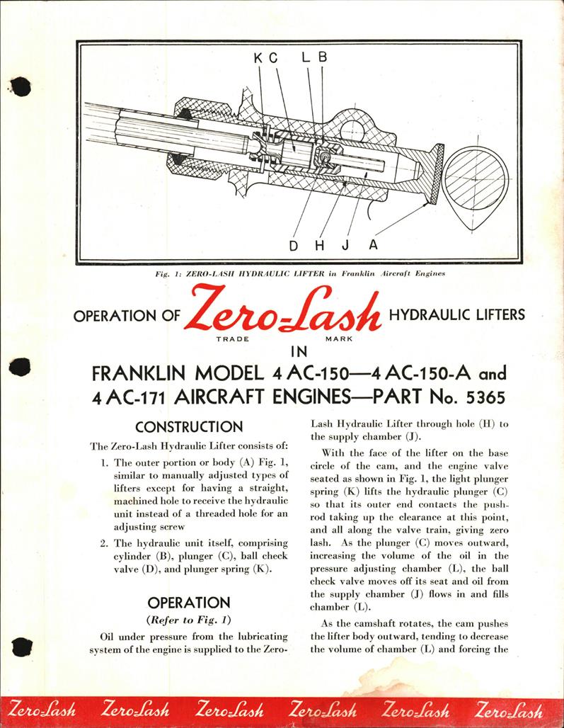 Operation of Zero-Lash Hydraulic Lifters for Franklin 4AC-150, 4AC-150 ...