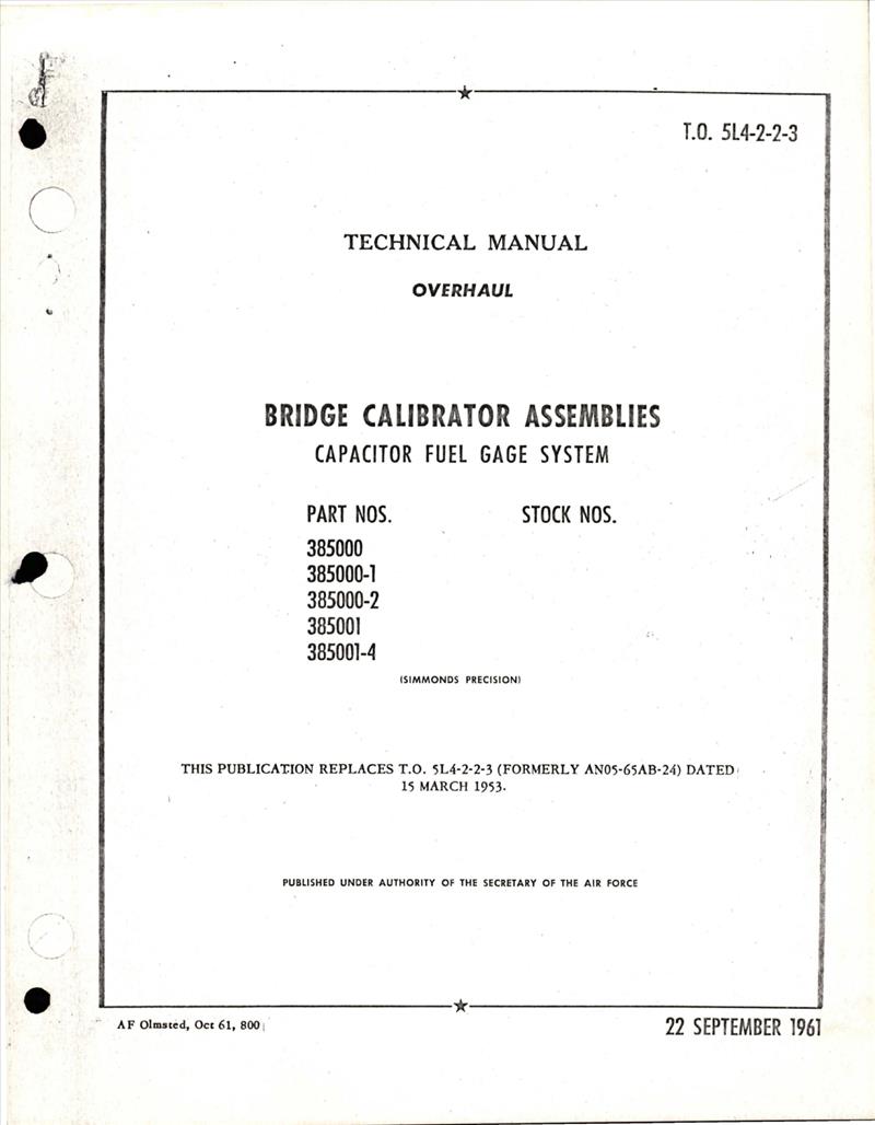 Overhaul for Bridge Calibrator Assemblies - Capacitor Fuel Gage System ...