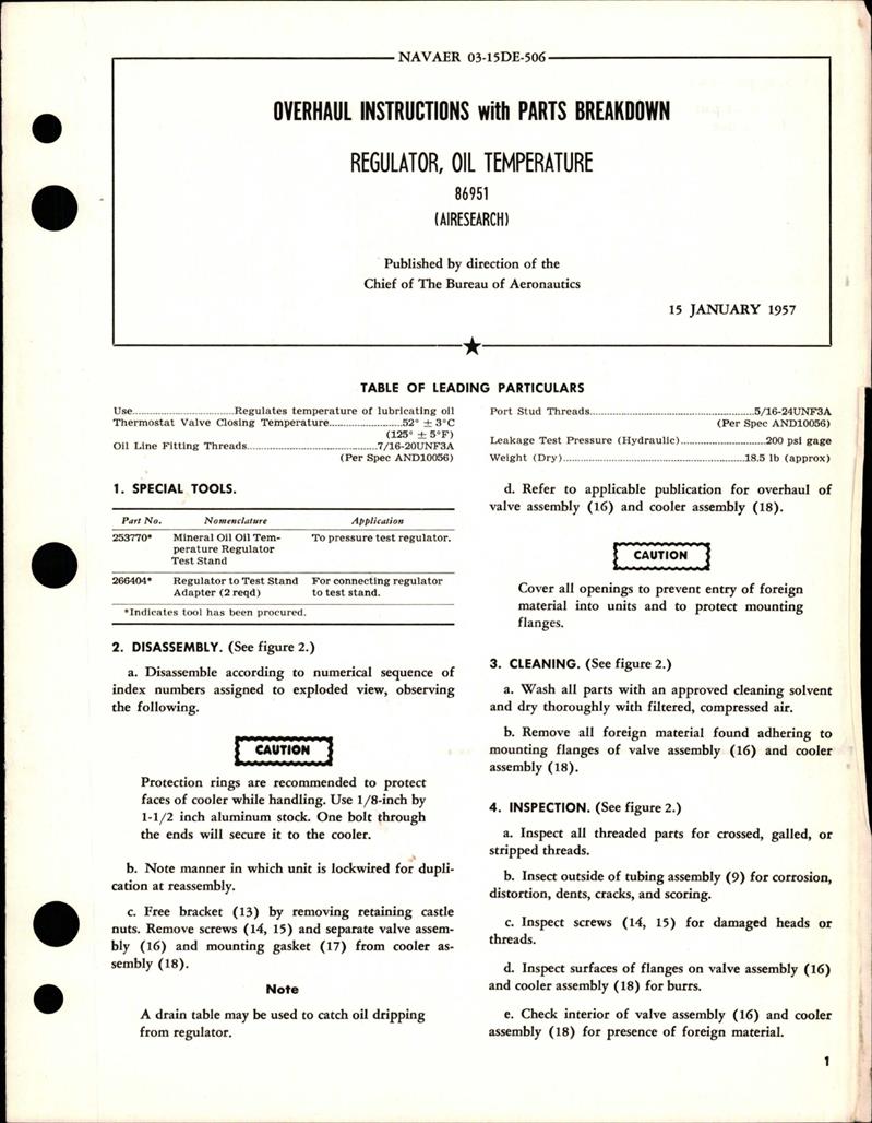 Overhaul Instructions with Parts Breakdown for Oil Temperature ...