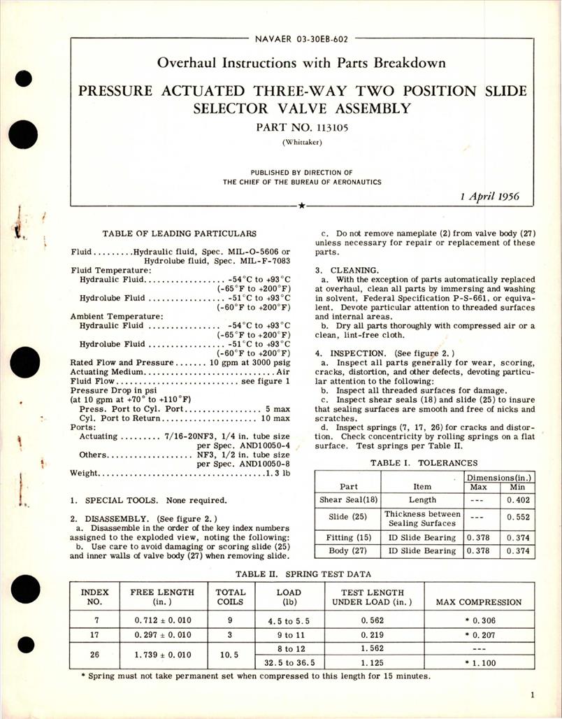 Overhaul Instructions with Parts for Pressure Actuated Three Way Two ...