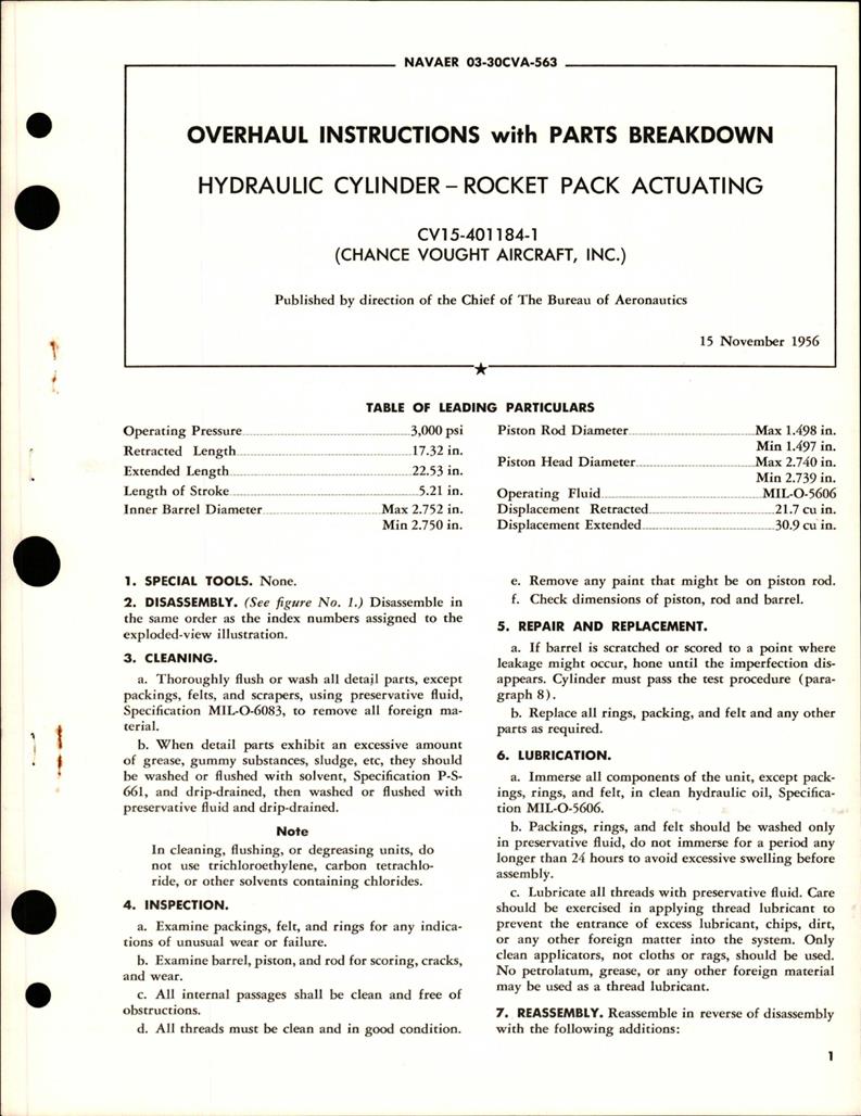 Overhaul Instructions with Parts Breakdown for Rocket Pack Actuating Hydraulic Cylinder - CV15 ...