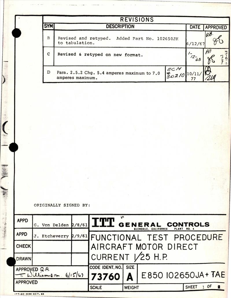 Functional Test Procedure for Aircraft Motor Direct Current 1/25 HP ...