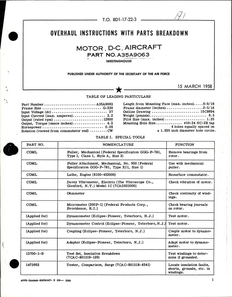Overhaul Instructions with Parts Breakdown for DC Motor - Part A35A9063 ...